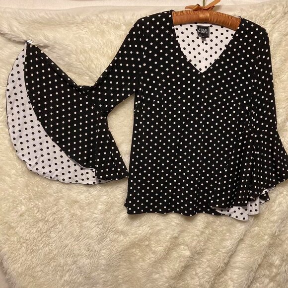 Coco Bianco | Tops | Coco Bianco Black And White Polka Dot Bell Sleeved ...